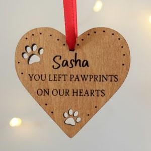 China Personalized Dog Paw Print Christmas Bauble 7.5cm Wooden Pet Memorial Ornament OEM ODM for sale