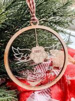 China Birch Wood Engraved Pet Memorial Ornament Bauble 3.7 Inch with Glitter Ribbon for sale