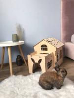 China 4mm Birch Plywood Rabbit House 76x46x56cm Wooden Bunny Castle Pet Furniture for sale