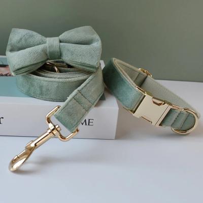 China Luxury Nylon Dog Collar Leash Set with Bow Tie Gold Metal Buckles Adjustable S M L XL for sale