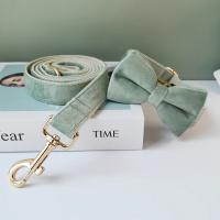 China Luxury Nylon Dog Collar Leash Set with Bow Tie Gold Metal Buckles Adjustable S M L XL for sale