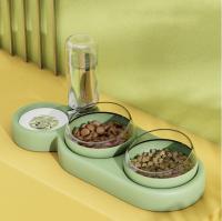 China 500ml Plastic Automatic Pet Feeder Bowl Raised Stand Double Bowl Pet Feeder for sale