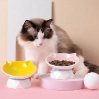 China Ceramic Cat Ears Elevated Pet Bowl 20 Degree Tilted Macaron Color Dog Bowl 5.1x6.1x3.5 Inch for sale