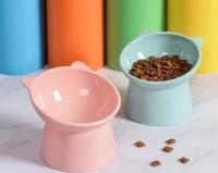 China Ceramic Cat Ears Elevated Pet Bowl 20 Degree Tilted Macaron Color Dog Bowl 5.1x6.1x3.5 Inch for sale