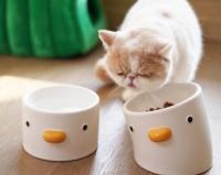 China Ceramic Cat Ears Elevated Pet Bowl 20 Degree Tilted Macaron Color Dog Bowl 5.1x6.1x3.5 Inch for sale