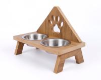 China Elevated Wooden Pet Bowl Stand with Stainless Steel Bowls 2x380ml Ergonomic Feeding for sale