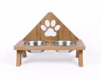 China Elevated Wooden Pet Bowl Stand with Stainless Steel Bowls 2x380ml Ergonomic Feeding for sale