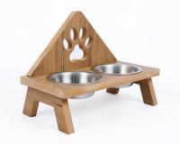 China Elevated Wooden Pet Bowl Stand with Stainless Steel Bowls 2x380ml Ergonomic Feeding for sale