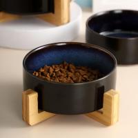 China Ceramic Pet Bowl Slow Feeder 29oz with Wooden Stand Starry Sky Design for sale