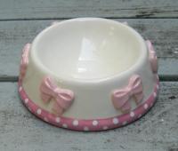 China Whimsical Pink Bow Ceramic Pet Bowl 5 Inch Inner Diameter Small Dog Cat Feeder for sale