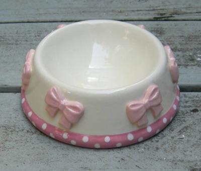 China Whimsical Pink Bow Ceramic Pet Bowl 5 Inch Inner Diameter Small Dog Cat Feeder for sale