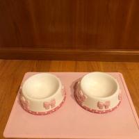 China Whimsical Pink Bow Ceramic Pet Bowl 5 Inch Inner Diameter Small Dog Cat Feeder for sale