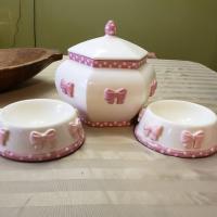 China Whimsical Pink Bow Ceramic Pet Bowl 5 Inch Inner Diameter Small Dog Cat Feeder for sale