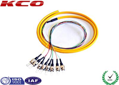 China ST/UPC single mode 9/125 fiber optic fanout pigtails 8 cores 12 fibers 1.5M for sale