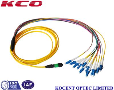 China MPO-12 Single Mode Breakout Fiber Optic Cable MPO/APC To LC/UPC OS2 G652D 2.0mm PVC for sale