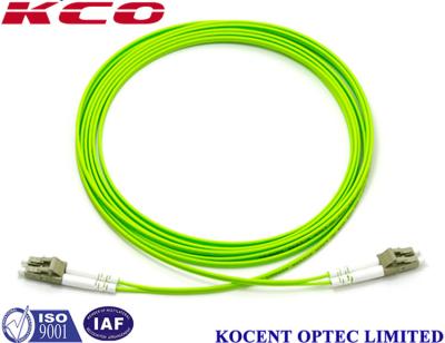China OM5 Multimode Fiber Optic Patch Cord LC Duplex Lime Green 10m 20m 30m Length with 50/125um and ≤0.2dB Insertion Loss for sale