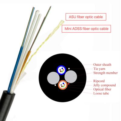China Aerial Overhead Fiber Optic Cable 80M 120M Span USU Optical Fiber Cable 6fo 12fo 24fo / Mini ADSS Cable for sale