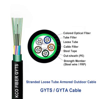 China Outdoor 144 Cores 144fibers GYTS Light Armored Stranded Loose Tube Fiber Optic GYTS Cable for sale