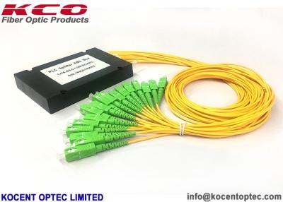 China 1x16 PLC Fiber Optic Splitter with 0.9mm 2.0mm 3.0mm Cable Options in ABS Box for Modular Networks for sale