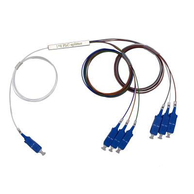 China 1x6 PLC Fiber Optic Splitter Mini Blockless Tube Type SC UPC Connector for sale