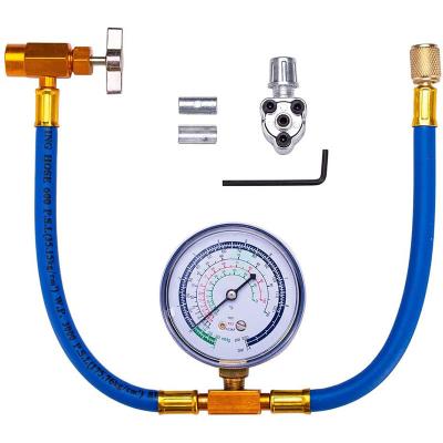 China Piercing Valve with R134a Charging Hose Can Tap with Gauge Recharging Hose Kit Connect Can of R134a, R-12/R-22 Refrigerant Port for sale