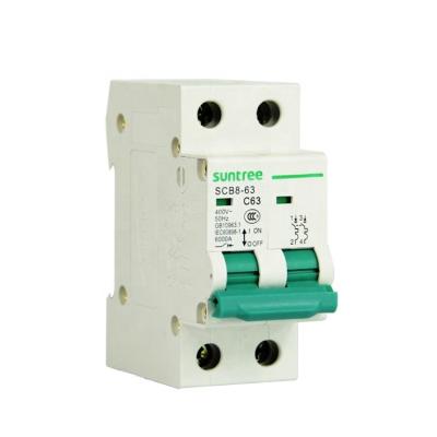 China IEC60898 SUNTREE 2Pole 63Amp AC Circuit Breaker for sale