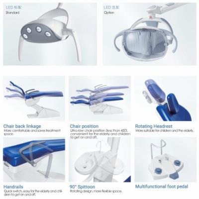 China PU Cushion Dental Chair Unit 220V 50Hz Electric Control with 25,000 Lux Halogen Lamp for sale