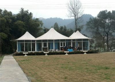 China Semi Permanent Luxury Resort Tents 1050g PVDF Membranes Three Peaks Material for sale