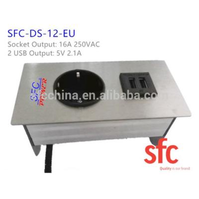 China Surface Mount MiniTap Desk Outlet Stainless Steel 1 German Schuko Dual USB 2.1A for sale