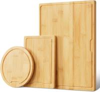 China Set of 3 Wooden Chopping Boards with Juice Grooves Side Handles Different Shapes for sale