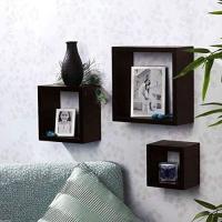 China Dining Set of 3 Custom Black Wood Storage Shelf Display Wall Shelf Kitchen Furniture for sale