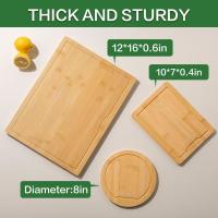 China Set of 3 Wooden Chopping Boards with Juice Grooves Side Handles Different Shapes for sale