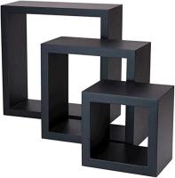 China Dining Set of 3 Custom Black Wood Storage Shelf Display Wall Shelf Kitchen Furniture for sale
