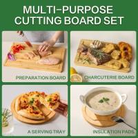China Set of 3 Wooden Chopping Boards with Juice Grooves Side Handles Different Shapes for sale