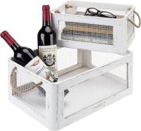 China Multifunctional Vintage White Wooden Storage Box with Handles and Mesh Wire Side Panels for sale