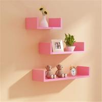 China Adjustable U-Shaped Painted Wood Pink Wall Shelves Set of 3 for Bathroom Living Room for sale