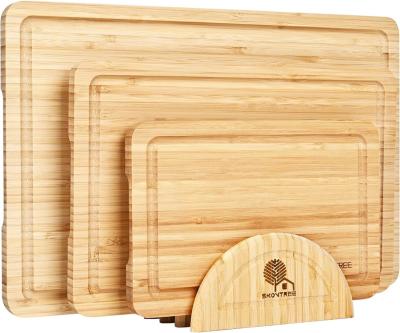 China Set of 3 Bamboo Cutting Board with Holder Chopping Blocks OEM ODM Accepted for sale