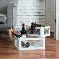 China Multifunctional Vintage White Wooden Storage Box with Handles and Mesh Wire Side Panels for sale