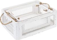 China Multifunctional Vintage White Wooden Storage Box with Handles and Mesh Wire Side Panels for sale