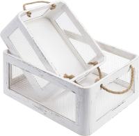 China Multifunctional Vintage White Wooden Storage Box with Handles and Mesh Wire Side Panels for sale