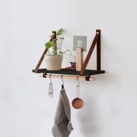 China As your request 45X20 Black Pu Brown Leather Strap Wall Floating Shelf Wood Shelf Modern for sale