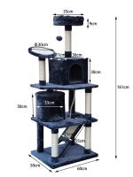 China Living Room Furniture Dark Grey 4 Platforms 64 Inches Cat Tree With 2 Bed Cubes Play House for sale