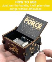 China Rectangle Personalized Vintage Laser Engraved Star Wars Wooden Hand Crank Musical Box for sale
