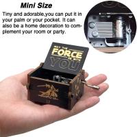 China Rectangle Personalized Vintage Laser Engraved Star Wars Wooden Hand Crank Musical Box for sale