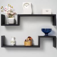 China S Shape Design Black Decor Wood Floating Shelves Wall Shelves for Bedroom for sale