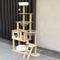 China Customized Size Wood Cat Tower with Multi-Level Climbing Frame Scratcher Components for sale