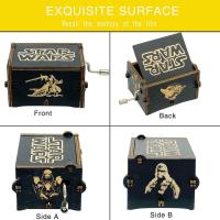 China Rectangle Personalized Vintage Laser Engraved Star Wars Wooden Hand Crank Musical Box for sale