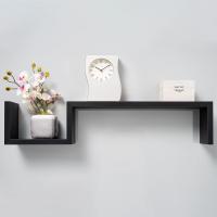 China S Shape Design Black Decor Wood Floating Shelves Wall Shelves for Bedroom for sale