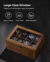 China Handmade 8-Slot Rustic Walnut Wood Watch Box 2-Tier Display Case With Large Glass Lid for sale