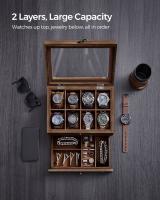 China Handmade 8-Slot Rustic Walnut Wood Watch Box 2-Tier Display Case With Large Glass Lid for sale
